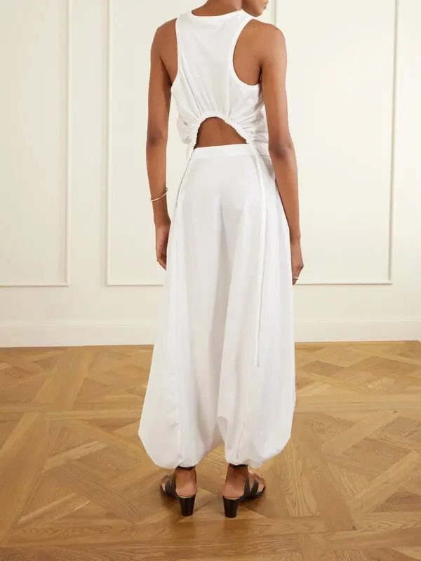 Tibi Ruched Open-back Cotton-blend Jersey Tank