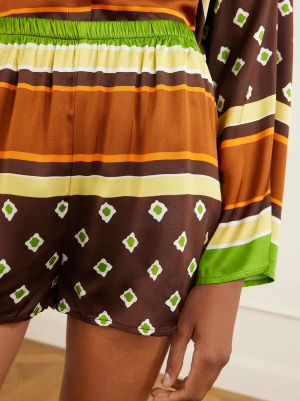 Faithfull The Brand Tia Printed Satin Shorts - Brown