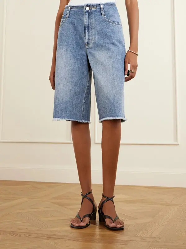 Tibi Mid-rise Denim Bermuda Shorts