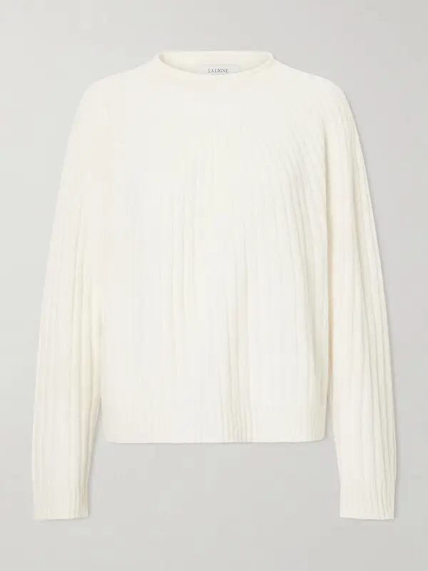 LA LIGNE Scallop Ribbed-knit Cashmere Sweater - Neutrals