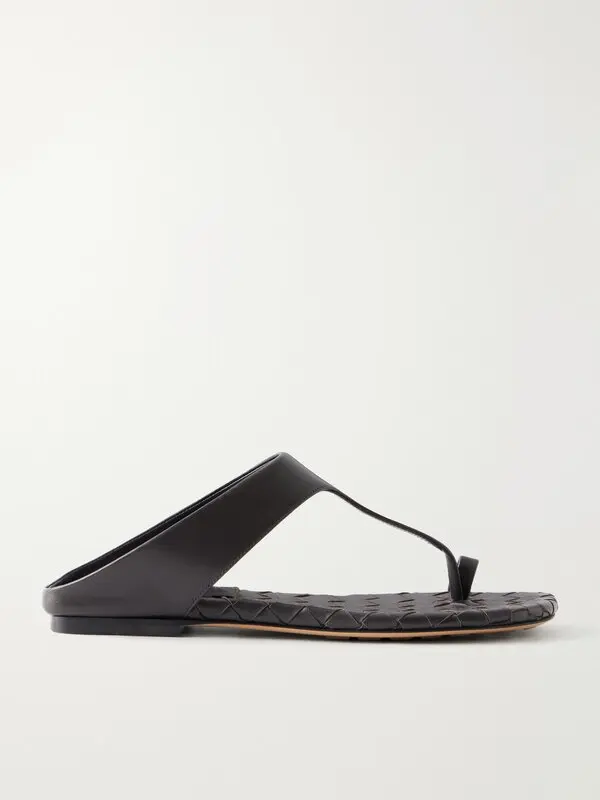 Bottega Veneta Livia Leather Flat Sandals - Brown