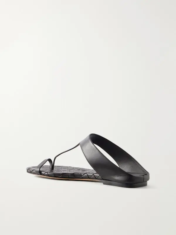 Bottega Veneta Livia Leather Flat Sandals - Brown