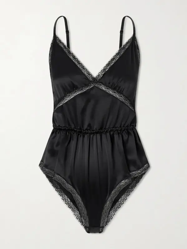 Dolce & Gabbana Lace-trimmed Silk-blend Satin Bodysuit - Black