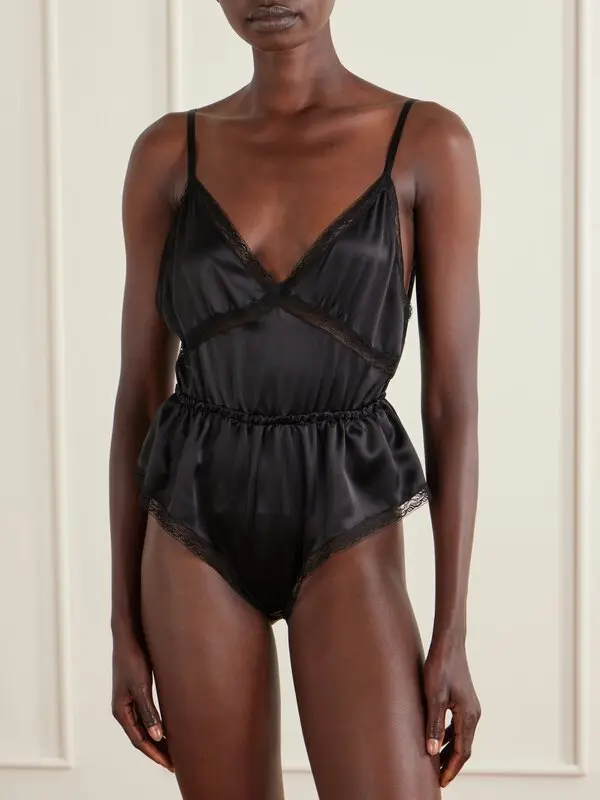 Dolce & Gabbana Lace-trimmed Silk-blend Satin Bodysuit - Black
