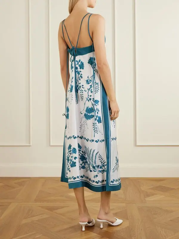 Erdem Floral-print Silk-twill Midi Dress - Blue