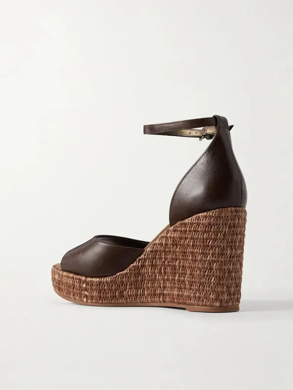 Brunello Cucinelli Embellished Leather Platform Wedge Espadrille Sandals
