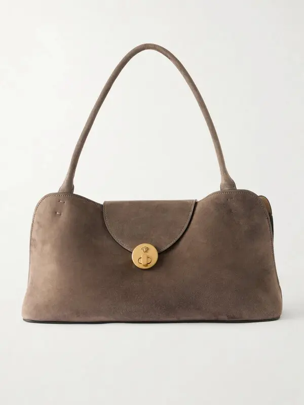 Versace Vivienne Logo-embellished Suede Shoulder Bag - Brown
