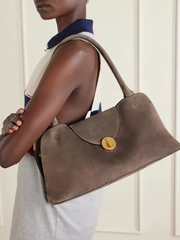 Versace Vivienne Logo-embellished Suede Shoulder Bag - Brown