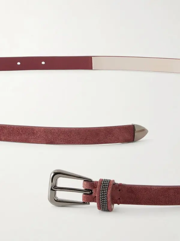 Brunello Cucinelli Embellished Suede Skinny Belt - Burgundy
