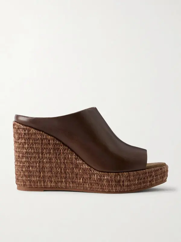 Brunello Cucinelli Leather Platform Wedge Espadrille Sandals - Brown