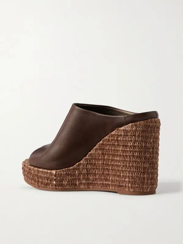 Brunello Cucinelli Leather Platform Wedge Espadrille Sandals
