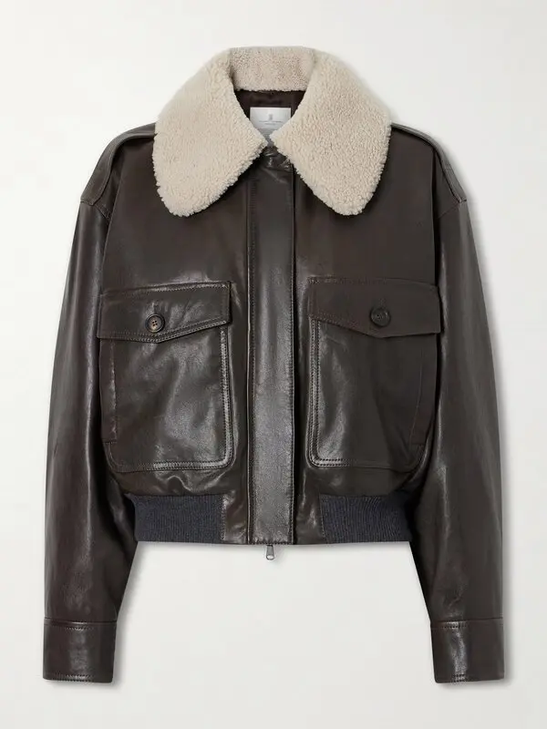Brunello Cucinelli Shearling-trimmed Leather Bomber Jacket - Brown
