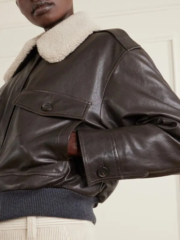 Brunello Cucinelli Shearling-trimmed Leather Bomber Jacket - Brown
