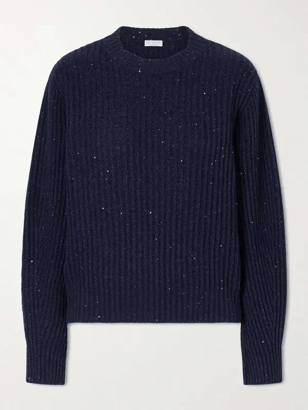 Brunello Cucinelli Sequin-trimmed Ribbed-knit Sweater