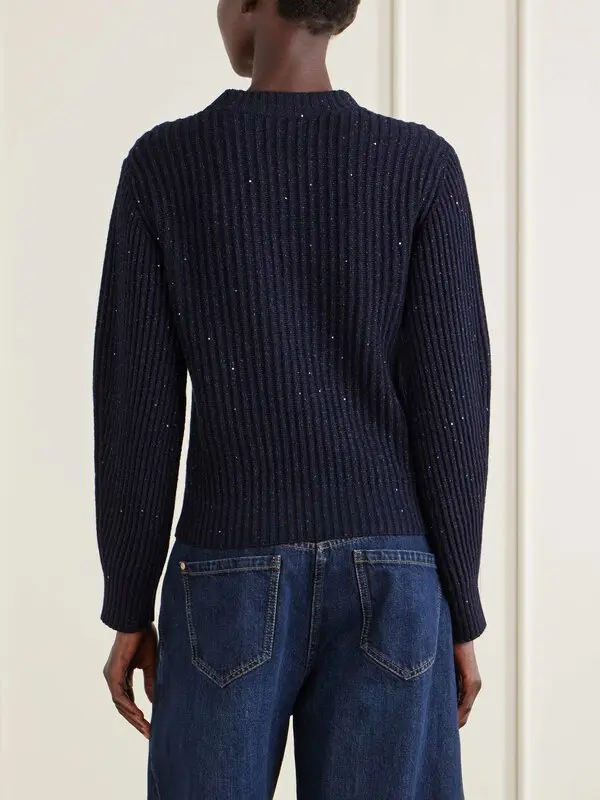 Brunello Cucinelli Sequin-trimmed Ribbed-knit Sweater