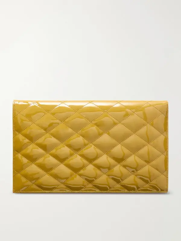 Saint Laurent Matelassé Patent-leather Clutch - Yellow