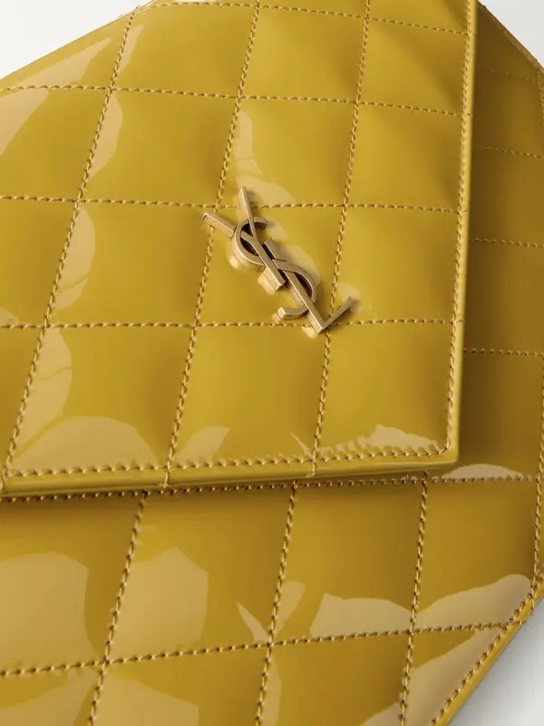 Saint Laurent Matelassé Patent-leather Clutch - Yellow