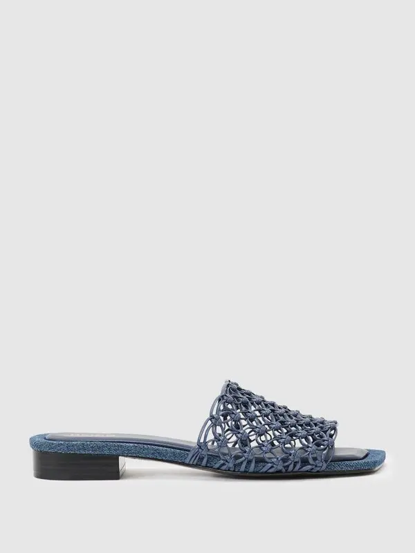 REISS Mabel Woven Flat Slip-on Sandals - Blue