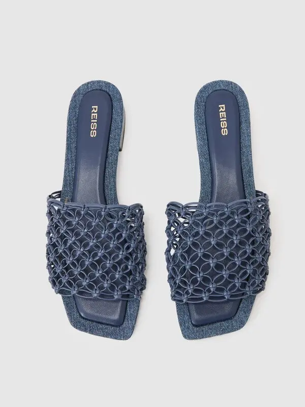 REISS Mabel Woven Flat Slip-on Sandals - Blue