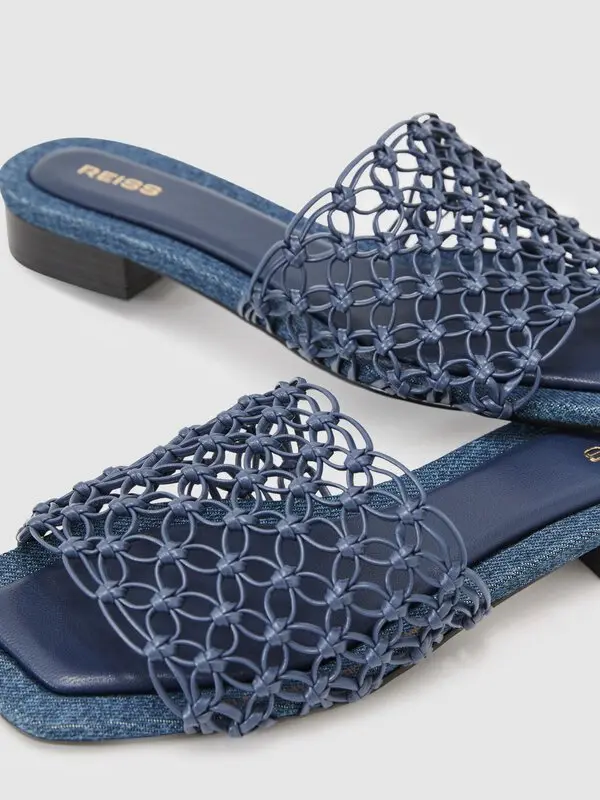 REISS Mabel Woven Flat Slip-on Sandals - Blue