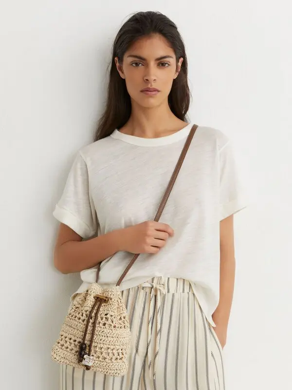 REISS Esme Raffia-effect Mini Crossbody Bag