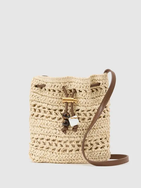 REISS Esme Raffia-effect Mini Crossbody Bag