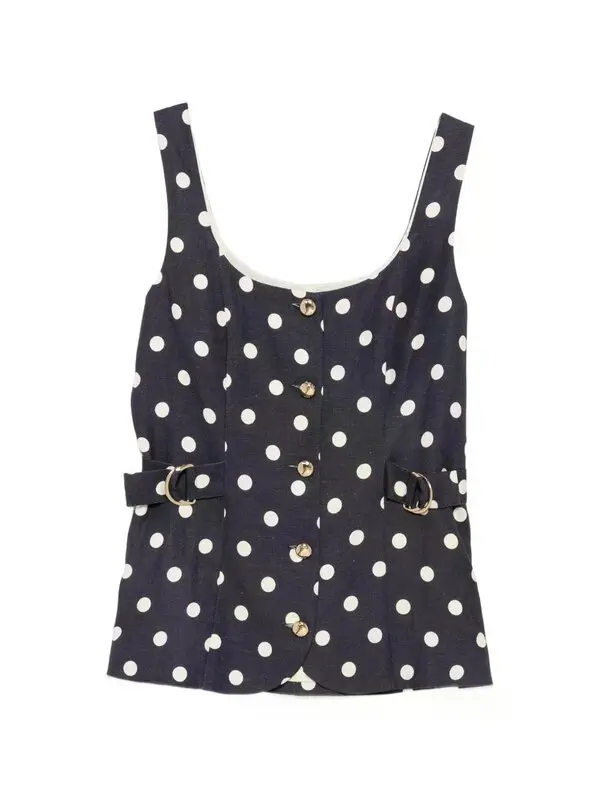 Maje Polka Dot Peplum Top With D-ring Buckles - Blue