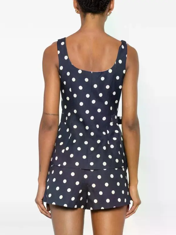 Maje Polka Dot Peplum Top With D-ring Buckles - Blue