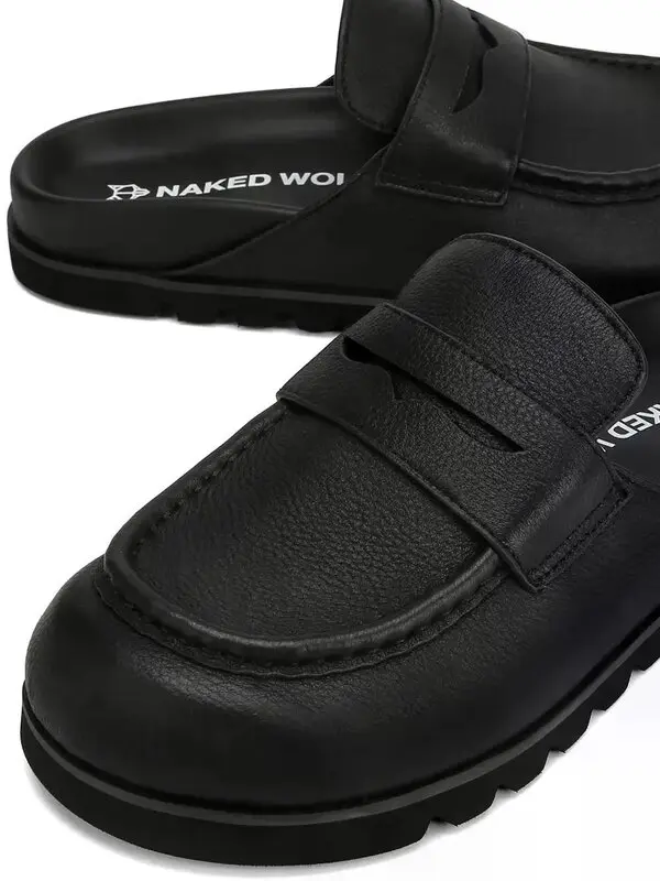 NAKED WOLFE Pebble-embossed Penny-strap Slides