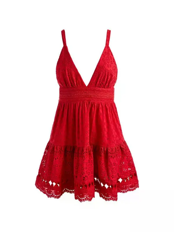 Alice + Olivia Broderie Anglaise Tie Dress - Red