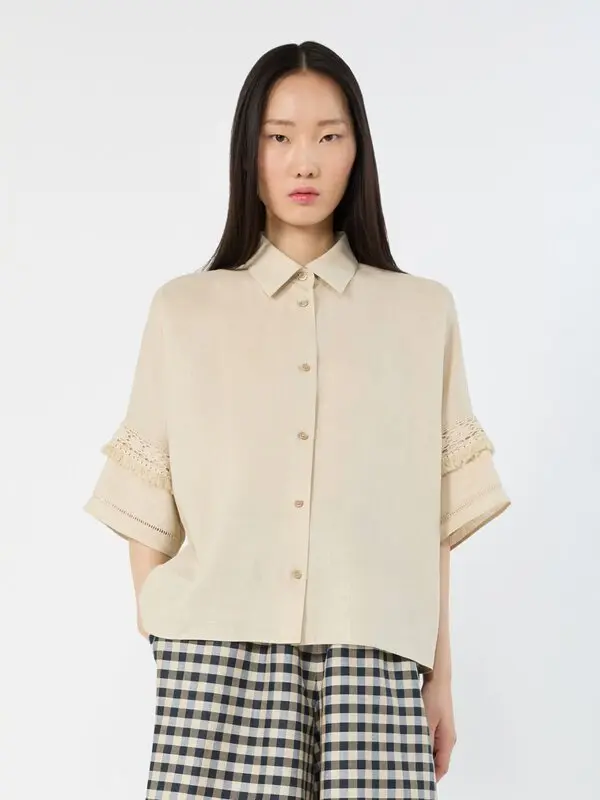 Max Mara Linen Shirt With Embellished Sleeves