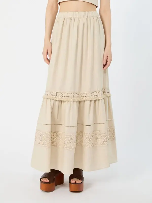 Max Mara Long Linen Fabric Skirt With Ruffle Hem
