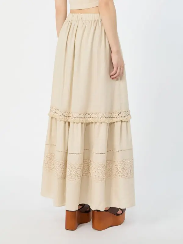 Max Mara Long Linen Fabric Skirt With Ruffle Hem
