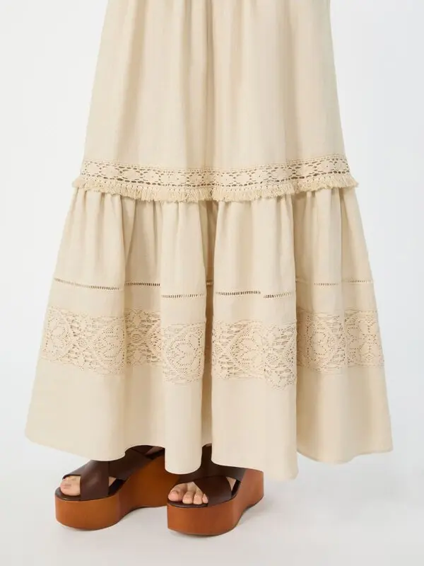 Max Mara Long Linen Fabric Skirt With Ruffle Hem