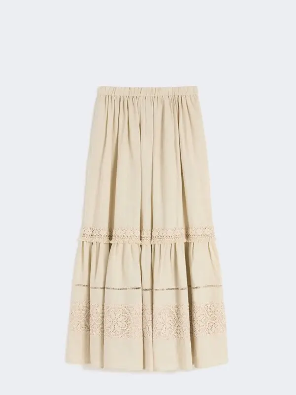 Max Mara Long Linen Fabric Skirt With Ruffle Hem