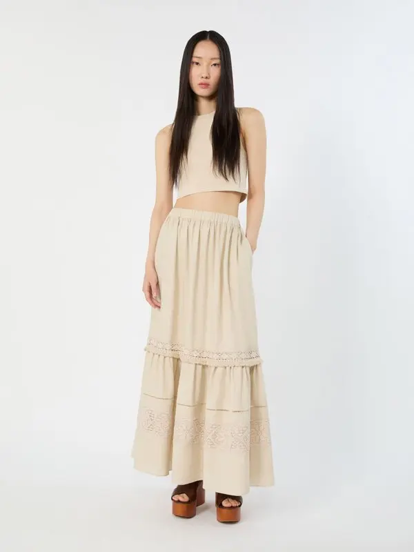 Max Mara Long Linen Fabric Skirt With Ruffle Hem