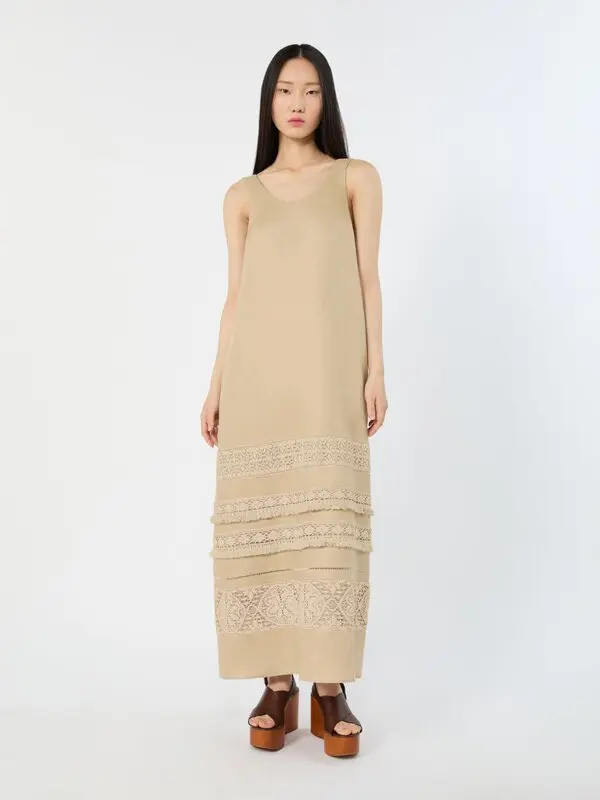 Max Mara Sleeveless Linen Maxi Dress With Trim Detail
