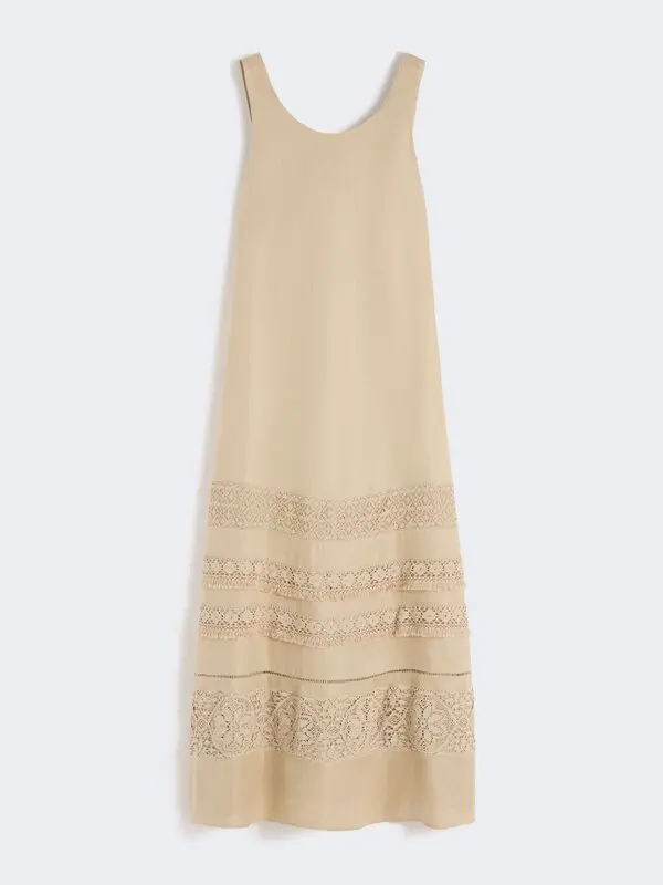 Max Mara Sleeveless Linen Maxi Dress With Trim Detail