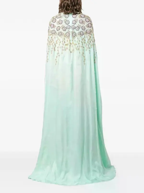 DINA MELWANI Crystal-embroidered Cape-sleeve Gown