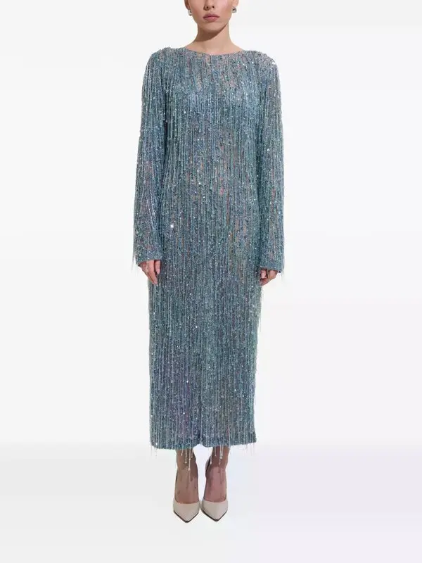 DINA MELWANI Fringed Crystal-embellished Midi Dress - Blue