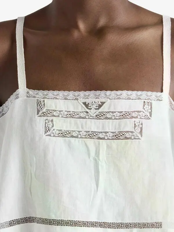 Prada Linen Spaghetti Strap Top With Lace Trim