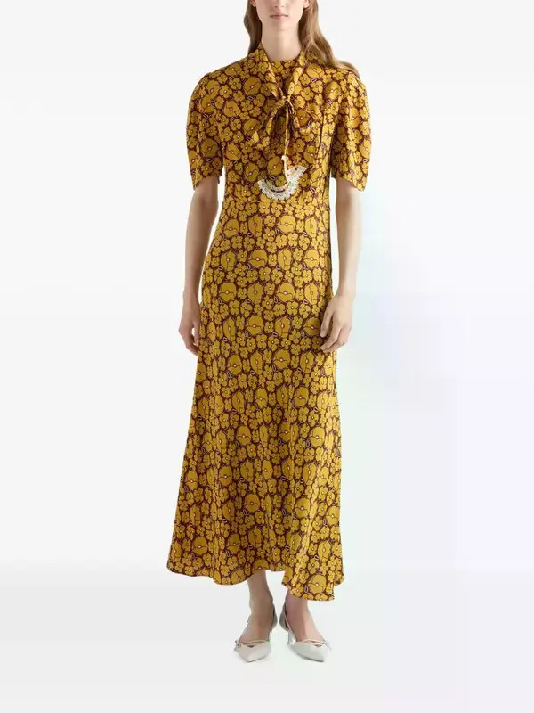 Prada Embroidered Printed Sable Dress