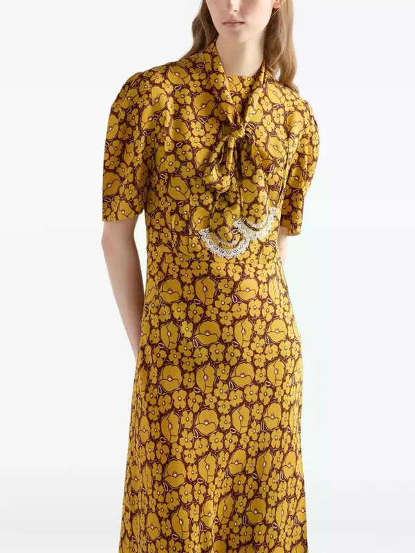 Prada Embroidered Printed Sable Dress