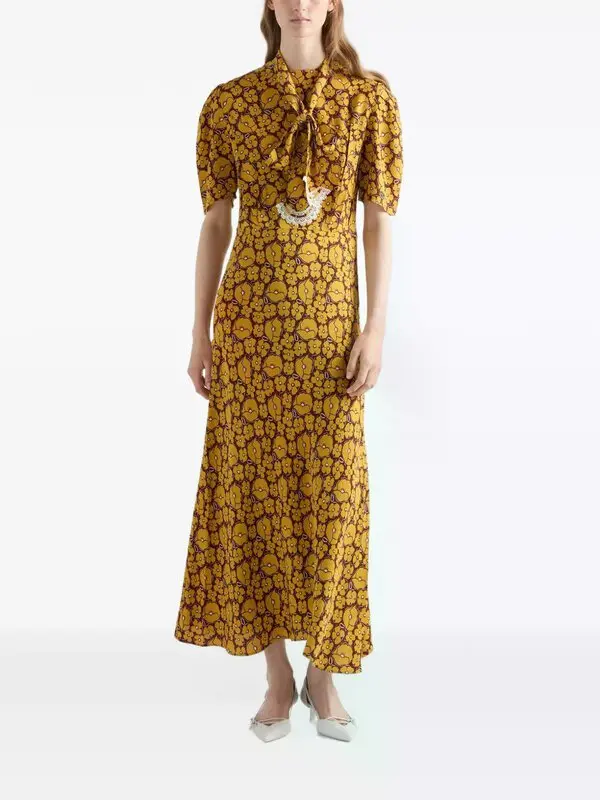 Prada Embroidered Printed Sable Dress