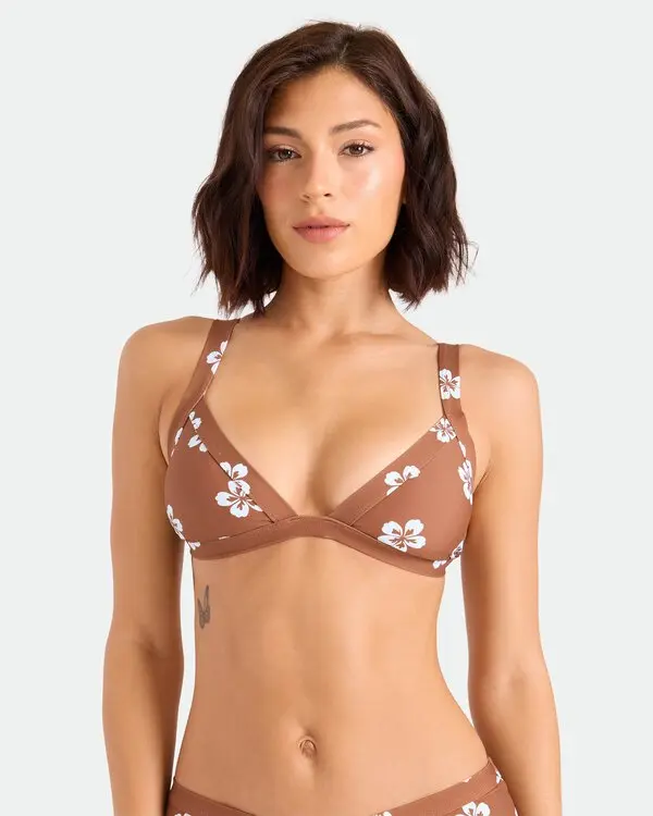 Volcom Coco Retro Bloom Banded Triangle Bikini Top - Java Brown