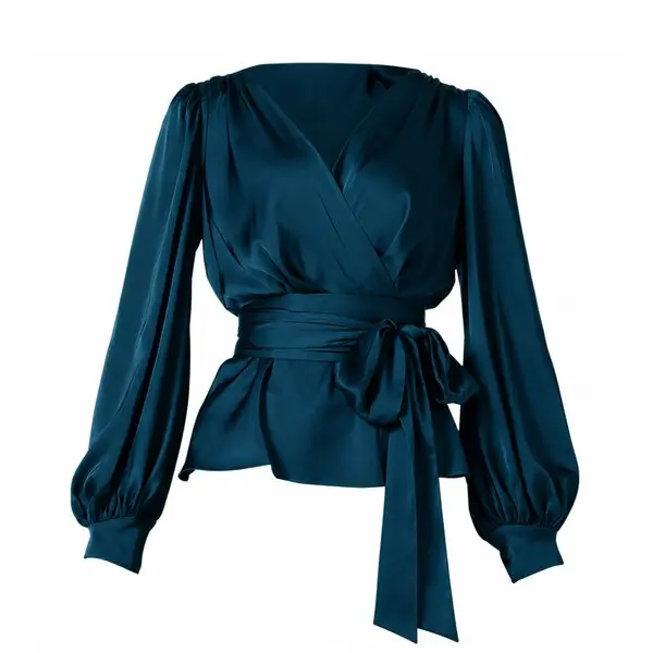 SACHA DRAKE Satin Faux Wrap Peplum Top