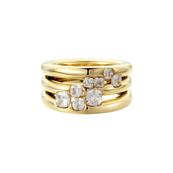 ONEWILDONE 14k Plated Brass Clustered Cubic Zirconia Statement Ring - Gold