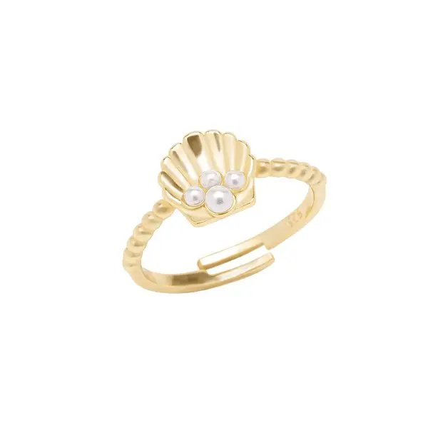 SPERO LONDON Scallop Shell Pearl Ring - Gold