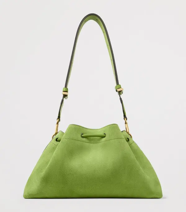 JIMMY CHOO Medium Suede Beaded Bucket Bag - Green