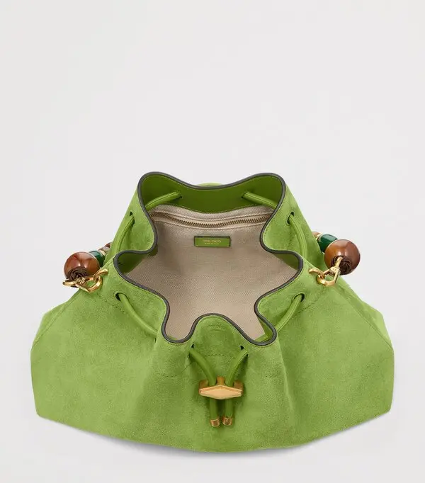 JIMMY CHOO Medium Suede Beaded Bucket Bag - Green